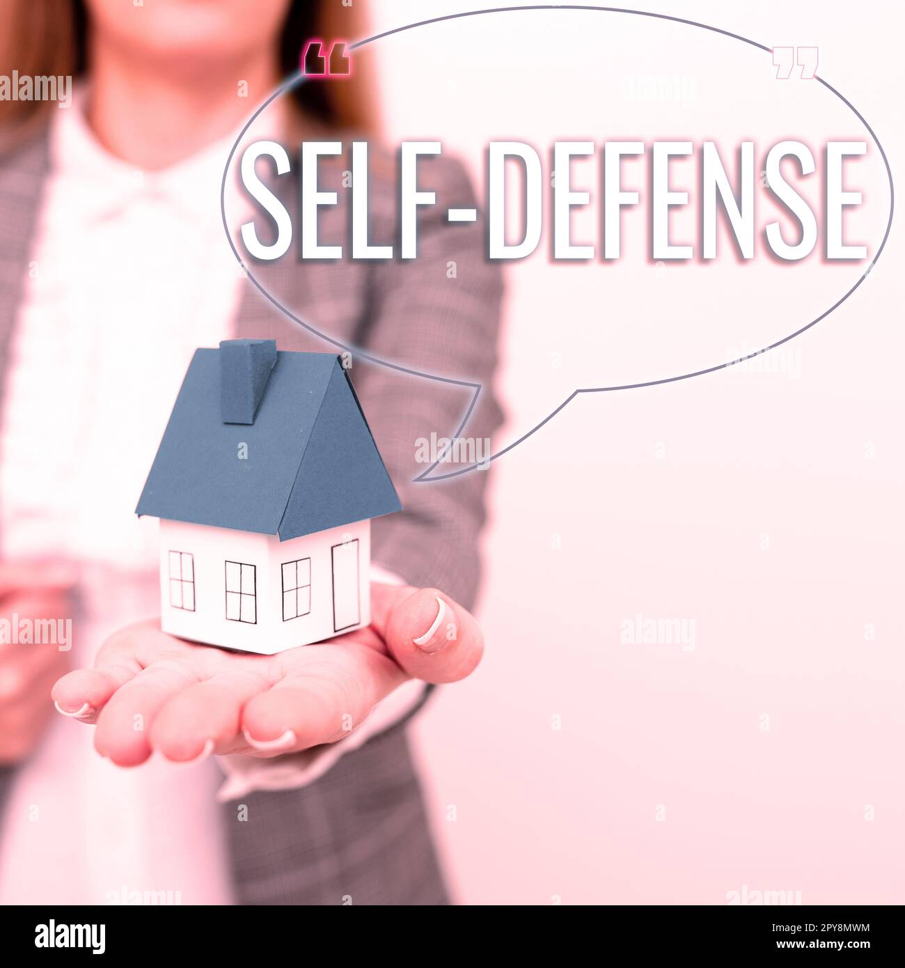 Text caption presenting Self Defense. Word Written on the act of ...