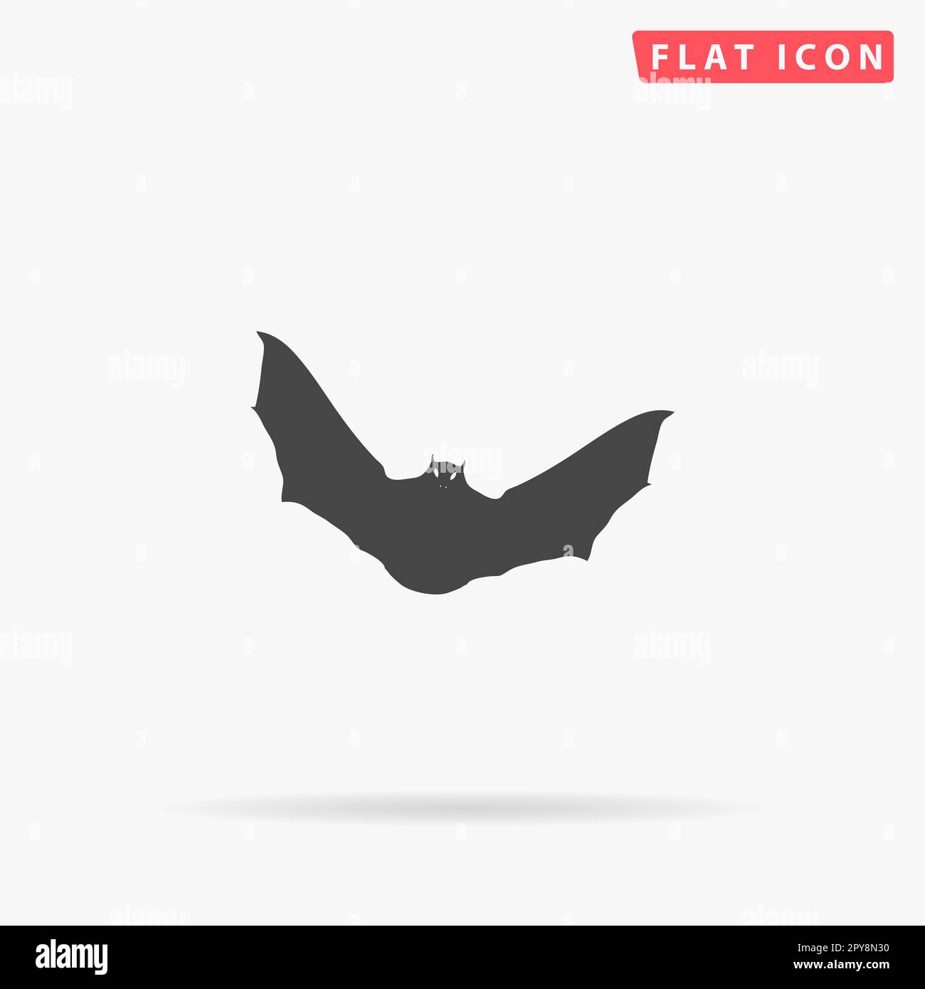 Bat. Simple flat black symbol with shadow on white background. Vector ...