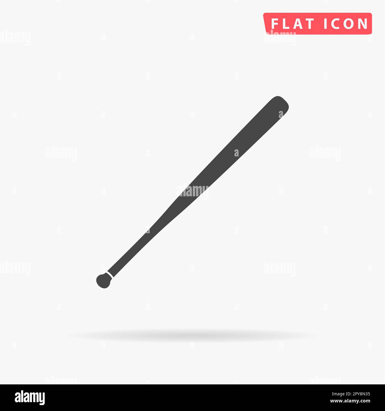 Baseball bat. Simple flat black symbol with shadow on white background ...