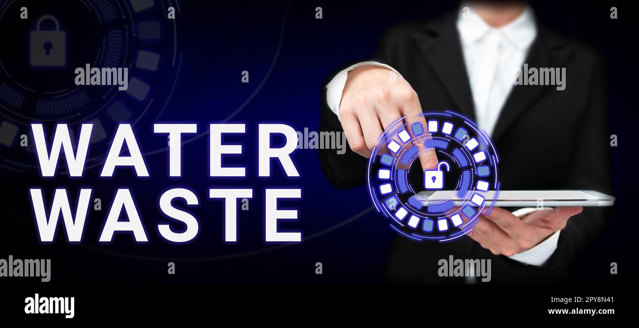 Hand writing sign Water Waste. Business showcase liquid that has been ...