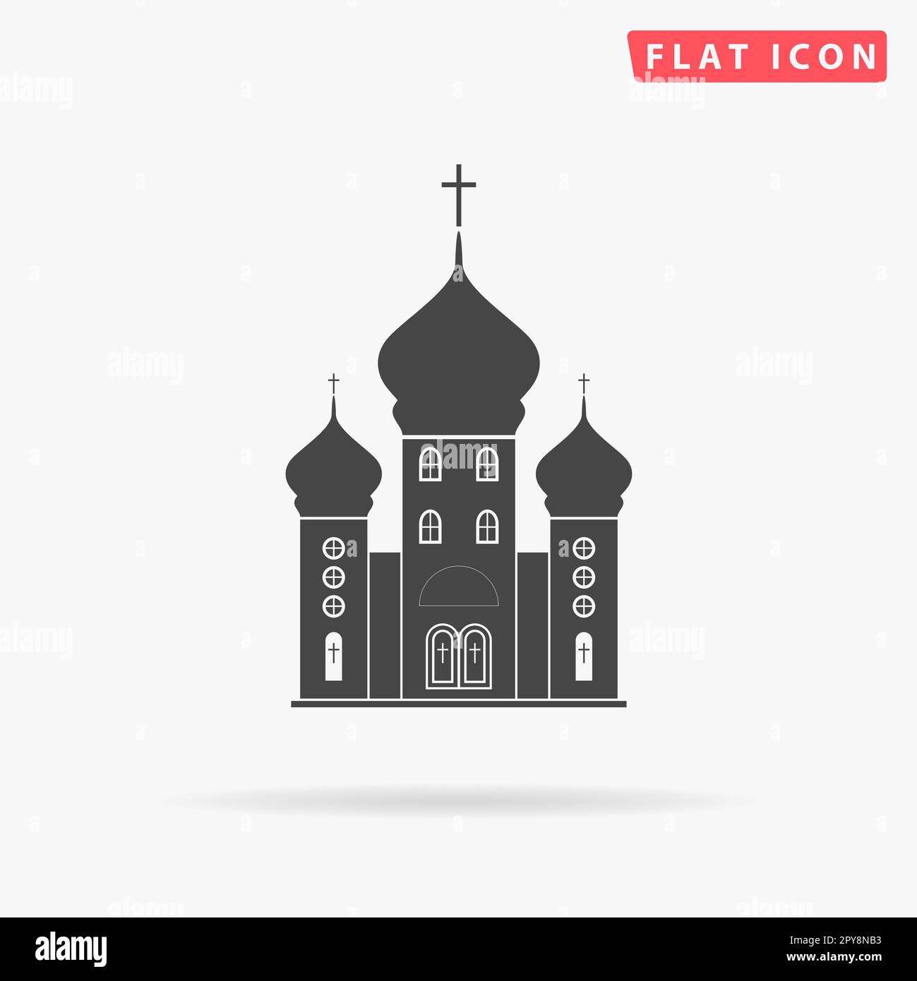 Church. Simple flat black symbol with shadow on white background. Vector illustration pictogram ...
