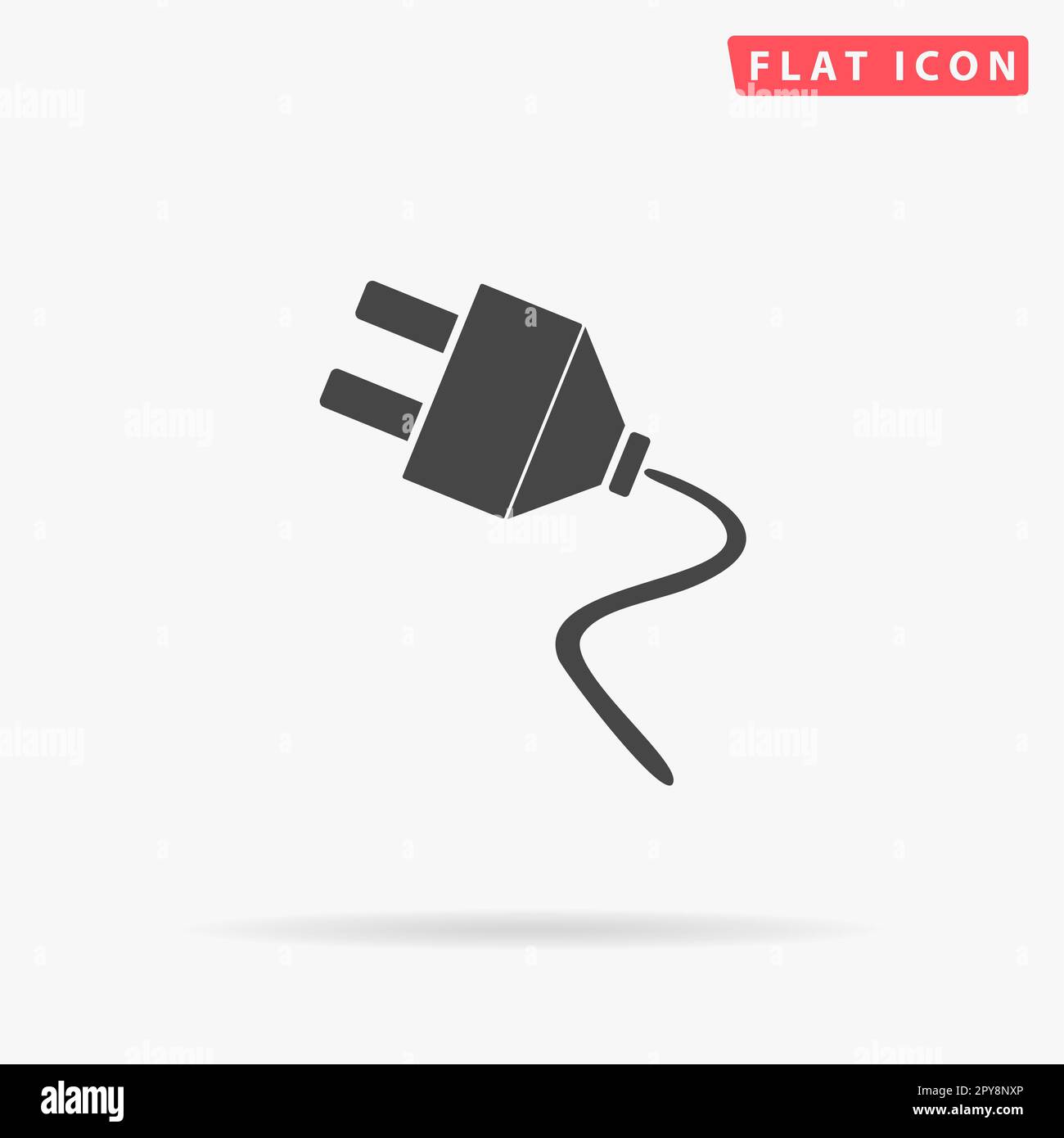 Electrical plug. Simple flat black symbol with shadow on white ...