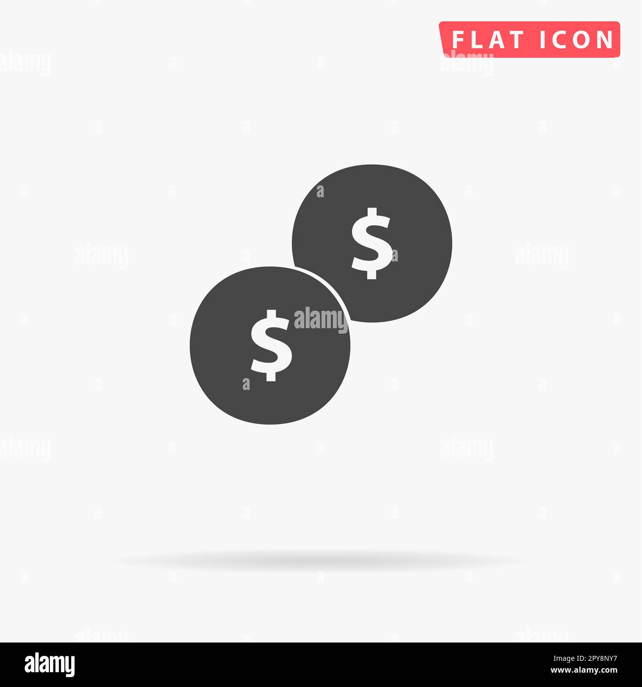 Dollars money coin. Simple flat black symbol with shadow on white ...