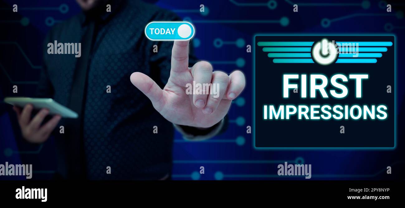 Text showing inspiration First Impressions. Concept meaning What a ...