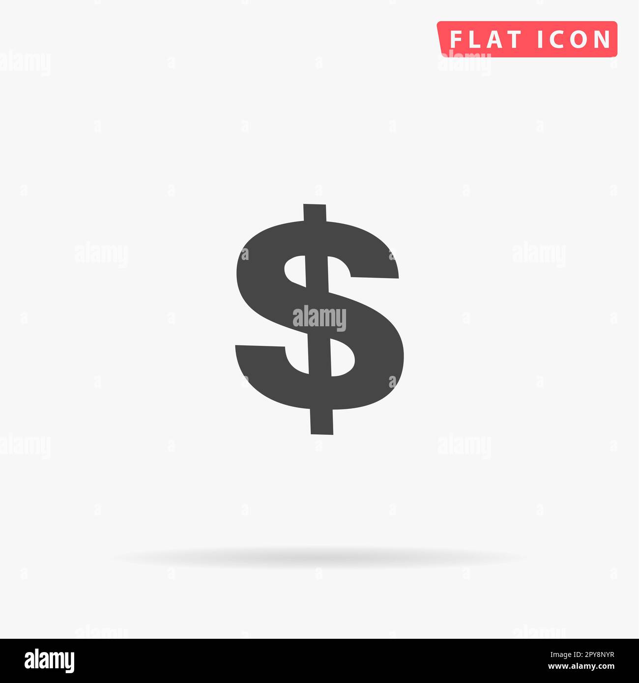 Dollar. Simple flat black symbol with shadow on white background ...