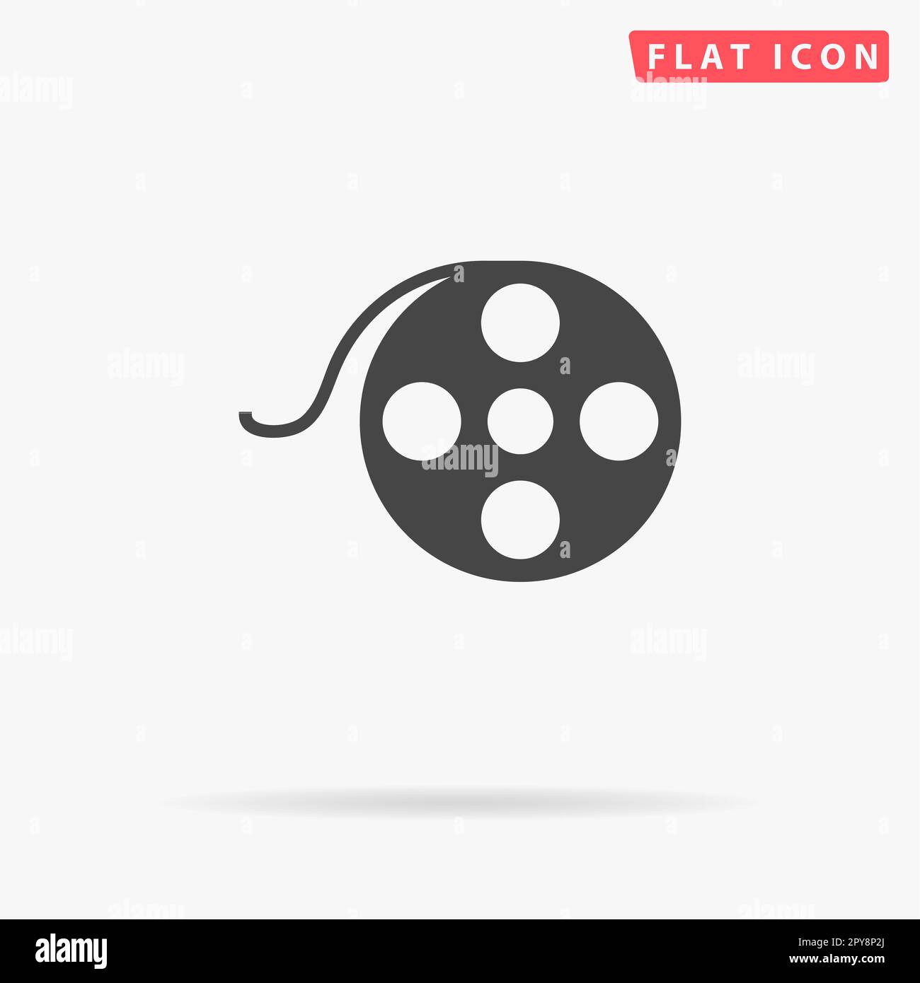 Film reel. Simple flat black symbol with shadow on white background ...