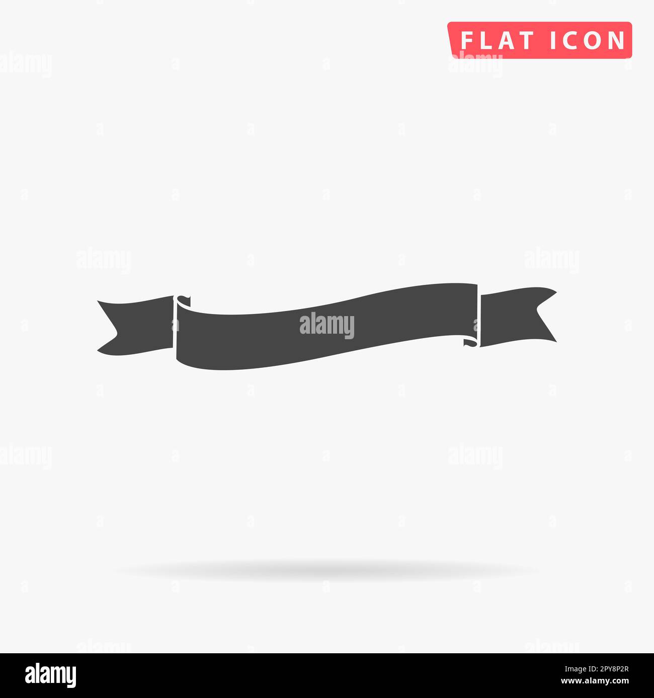 Flat ribbon icon. Simple flat black symbol with shadow on white ...