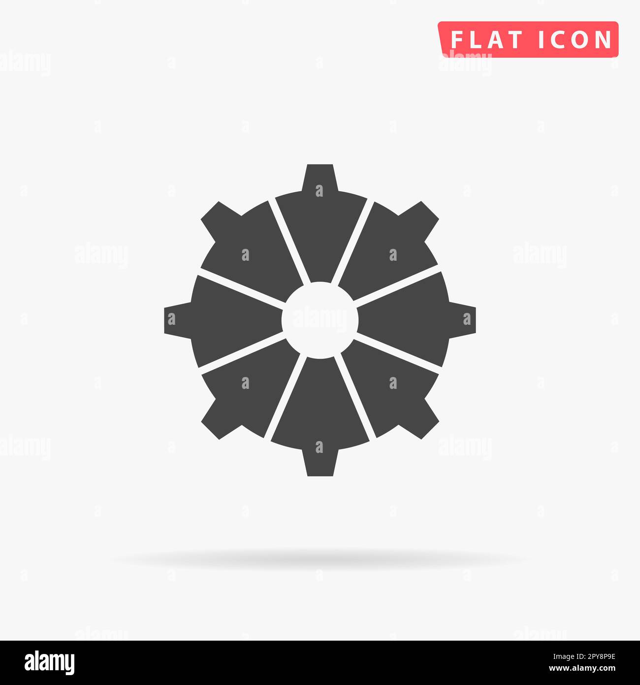 Gear. Simple flat black symbol with shadow on white background. Vector ...
