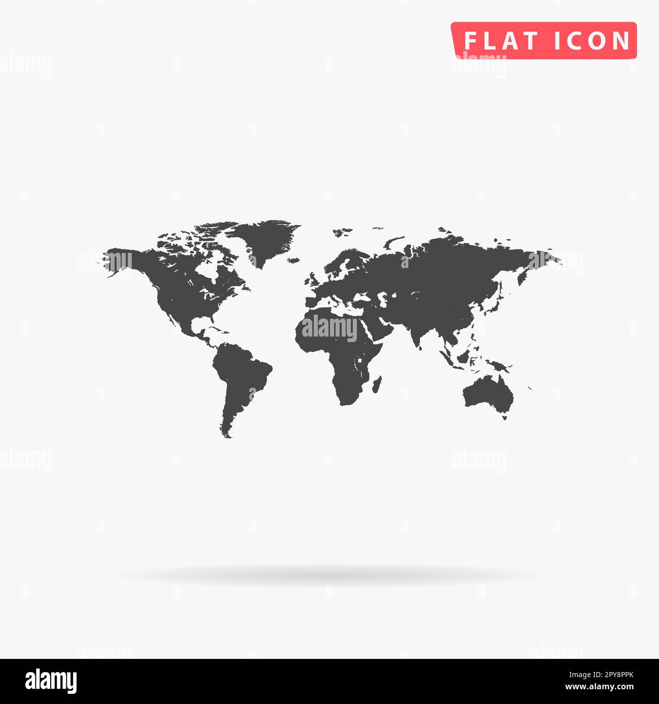 Map of the world. Simple flat black symbol with shadow on white ...