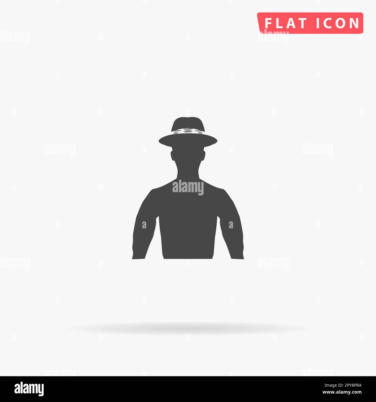 Man on hat - avatar. Simple flat black symbol with shadow on white ...