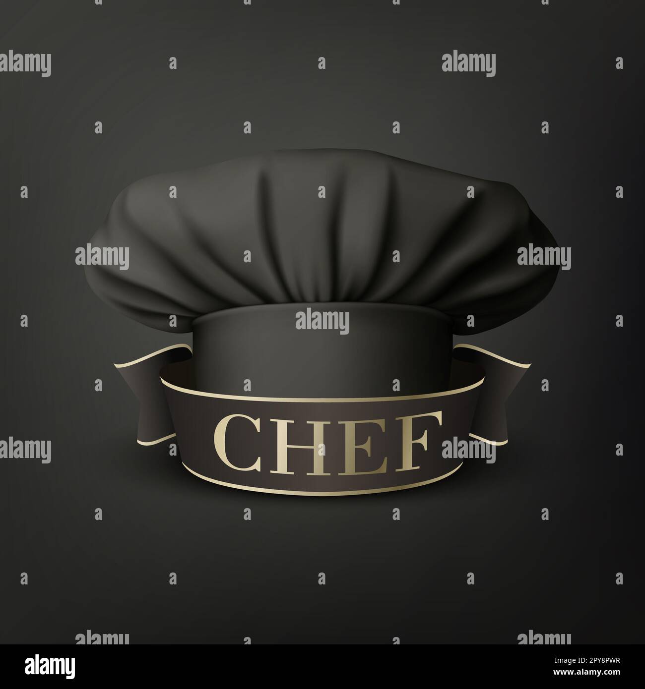 Vector Banner with 3d Realistic Black Chef Hat, Toque on Black ...