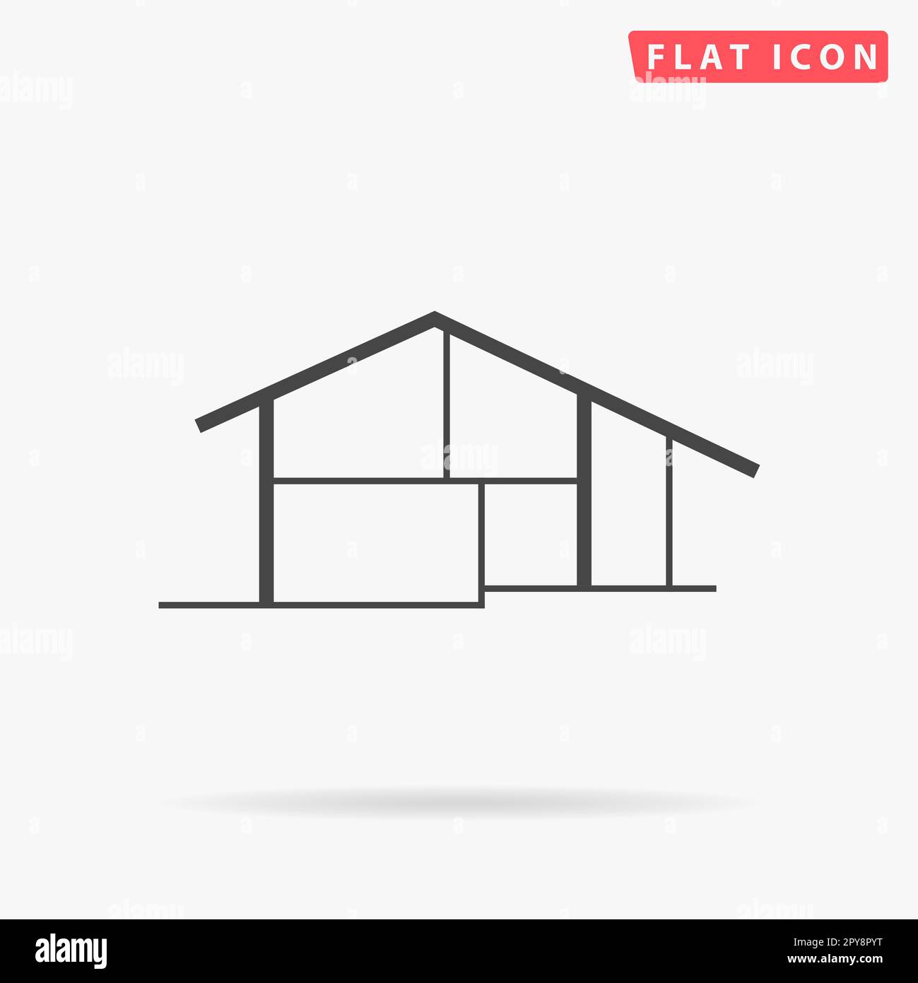 Modern house. Simple flat black symbol with shadow on white background. Vector illustration ...