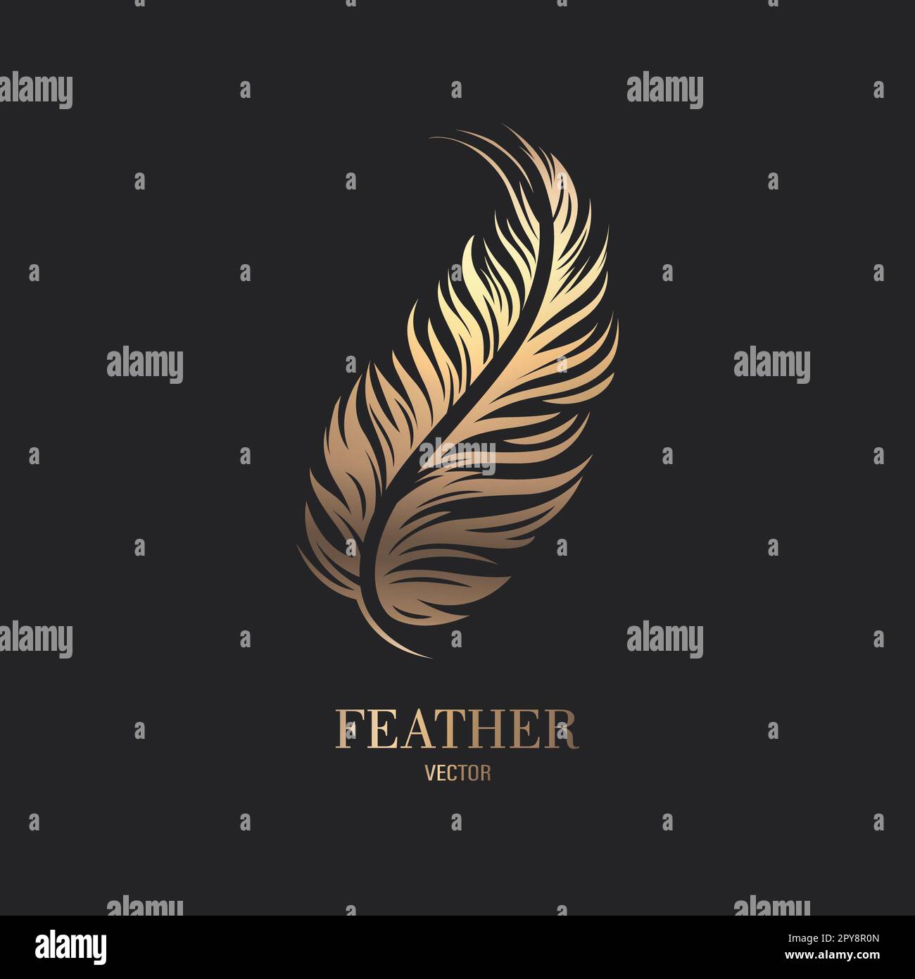 Vector Fluffy Golden Color Feather Logo Icon, Silhouette Feather ...