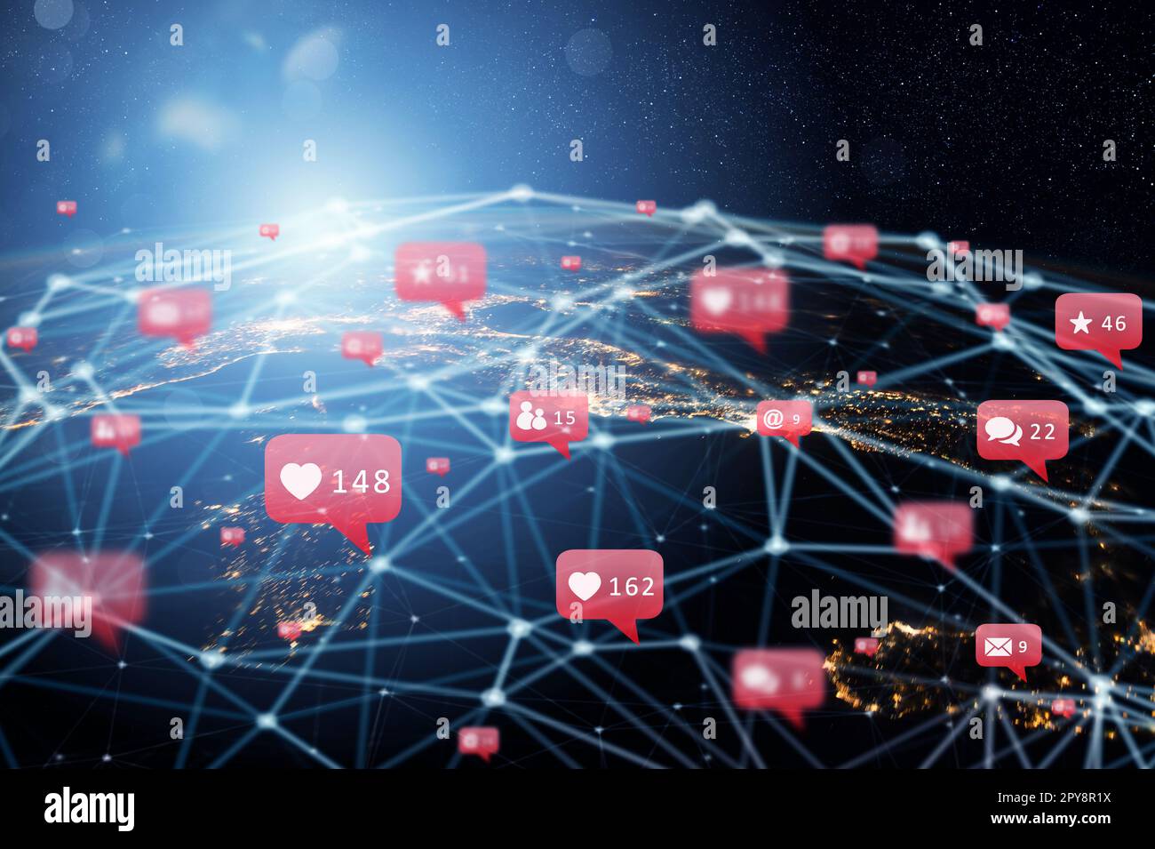 Social network map of Italy with icons Stock Photo - Alamy