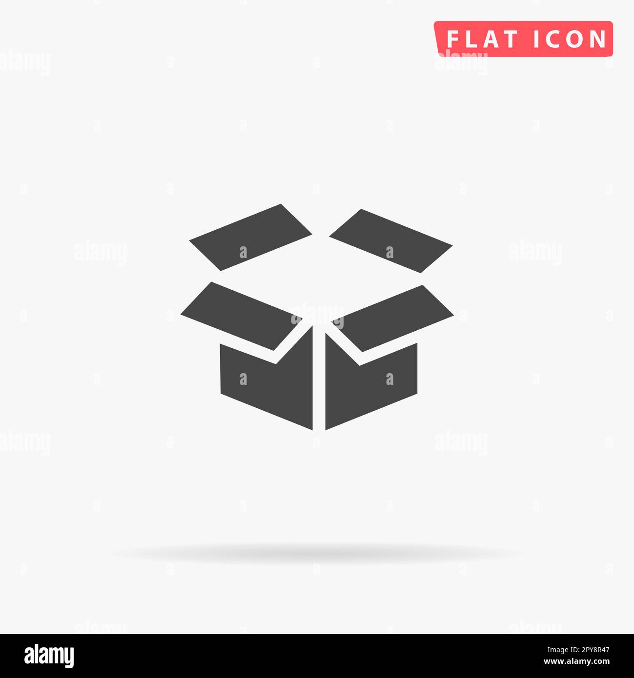 Open box. Simple flat black symbol with shadow on white background ...