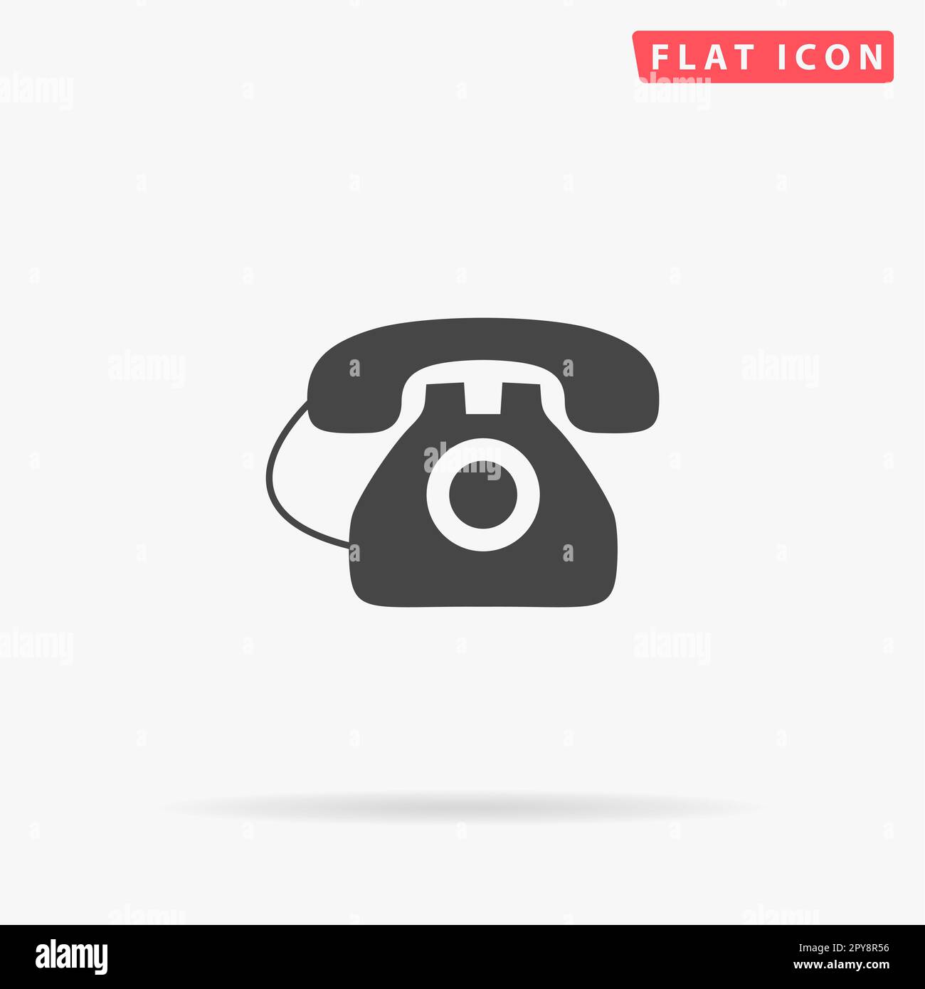 Office telephone. Simple flat black symbol with shadow on white ...