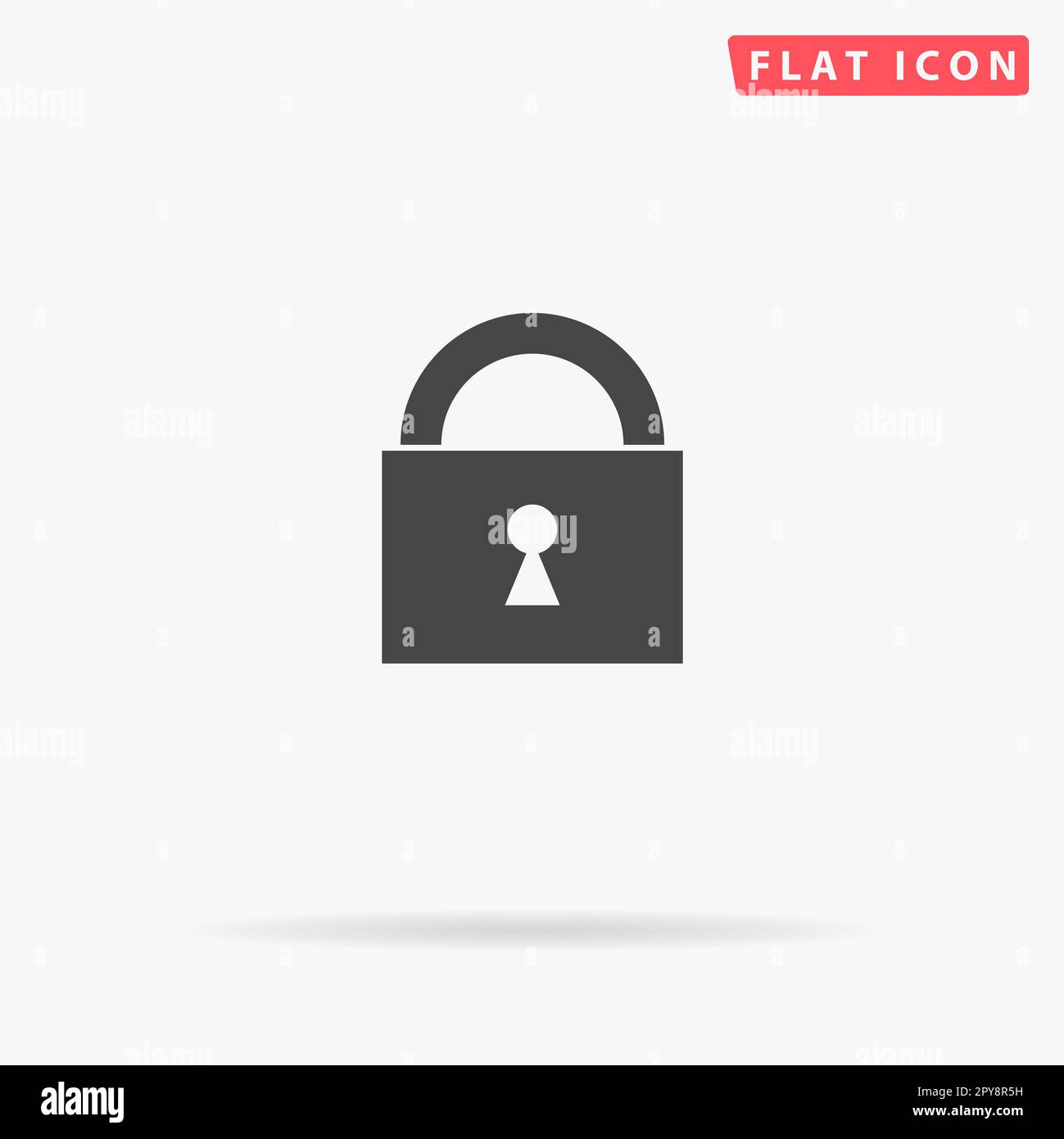 Padlock. Simple flat black symbol with shadow on white background ...