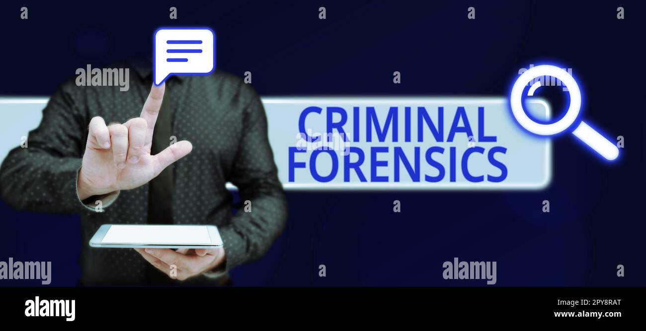 Sign displaying Criminal Forensics. Word Written on Federal Offense ...