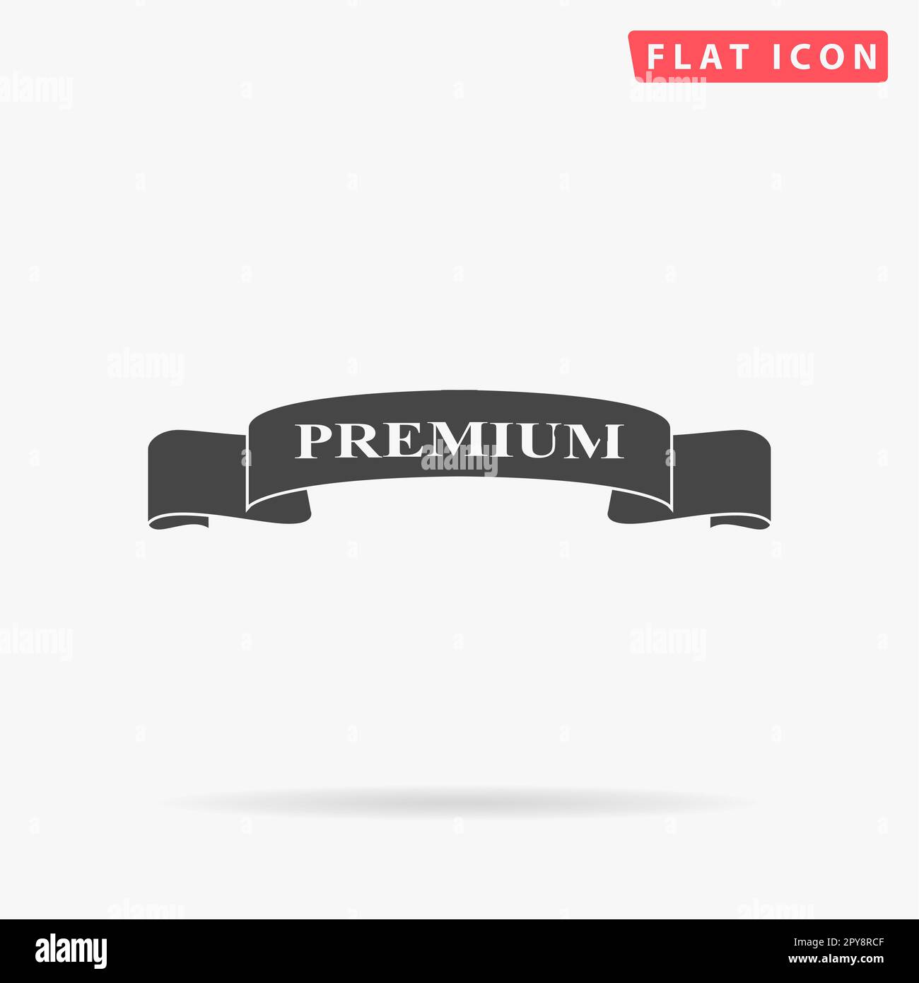 Premium ribbon. Simple flat black symbol with shadow on white ...