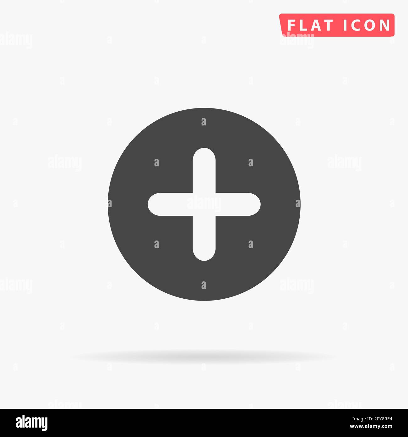 Plus circle or medicine cross. Simple flat black symbol with shadow on ...