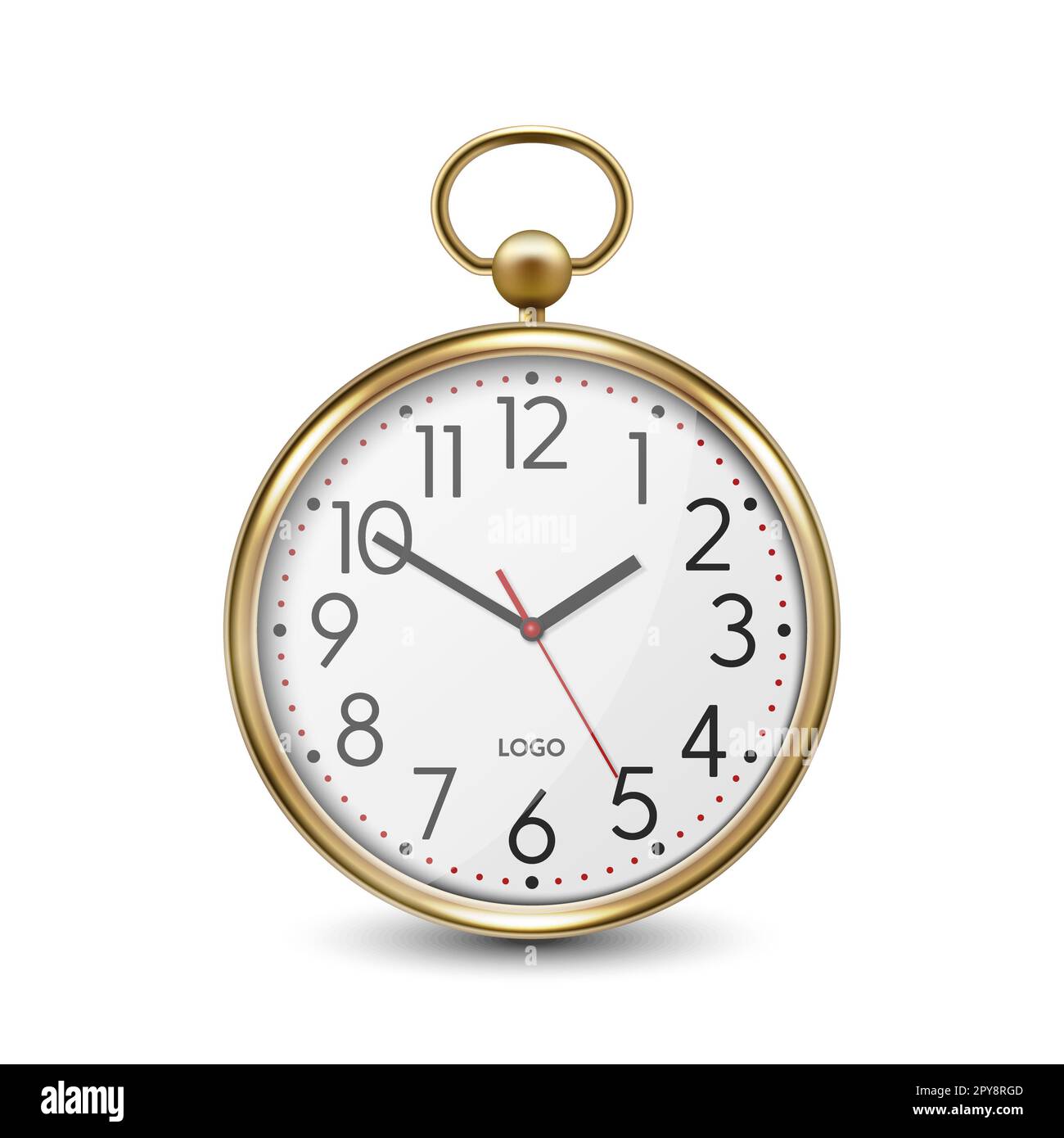 Vector 3d Realistic Simple Round Metal Yellow Golden Wall Office Clock ...
