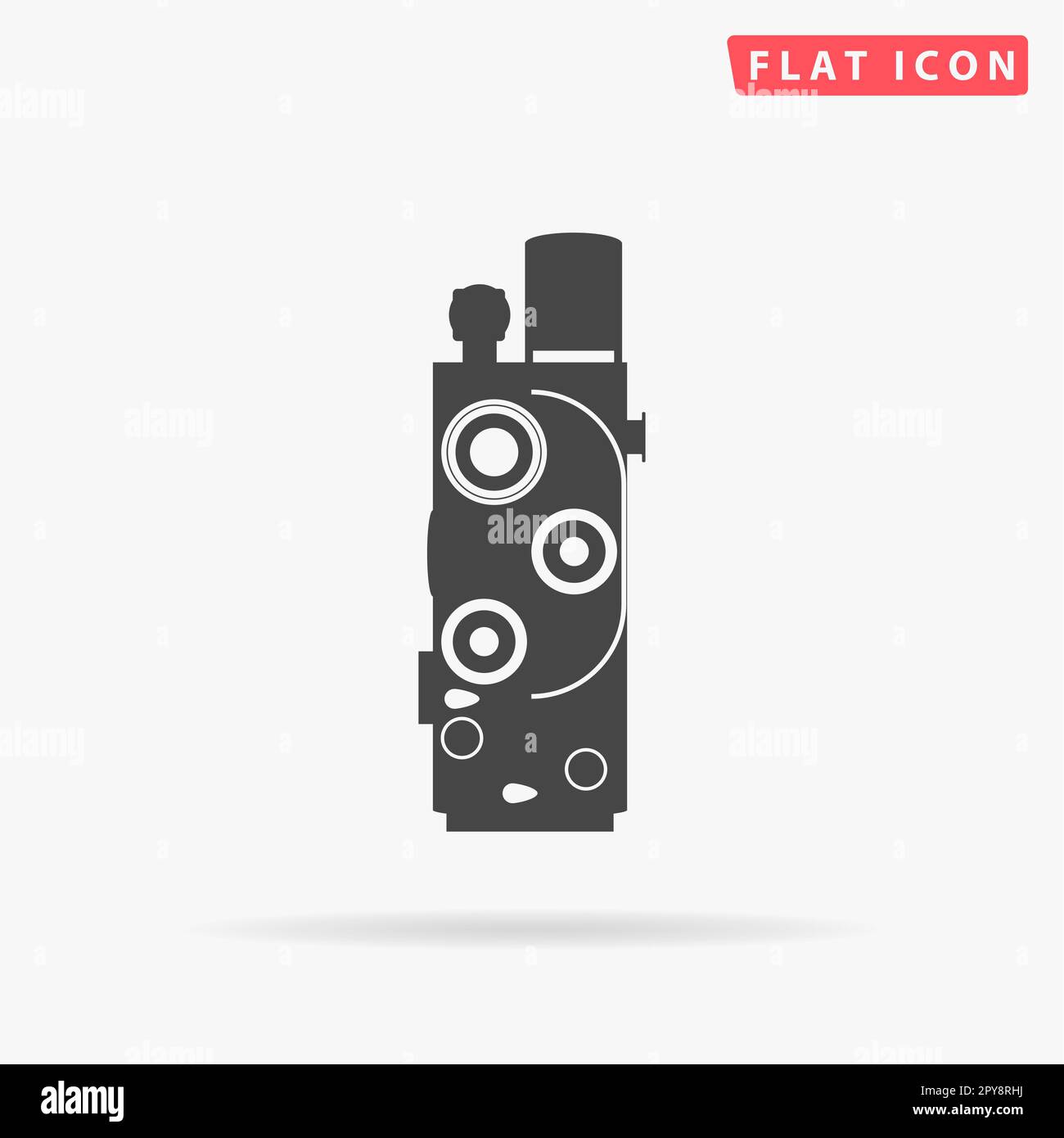 Retro Movie camera. Simple flat black symbol with shadow on white ...
