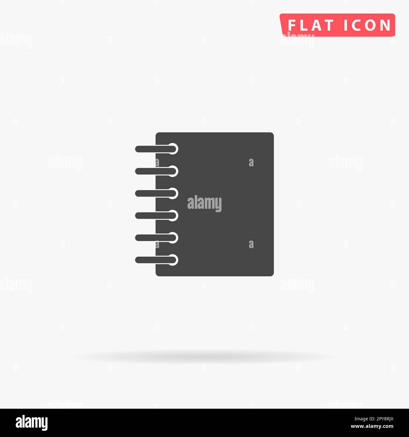 Ring binder calendar notepad. Simple flat black symbol with shadow on ...