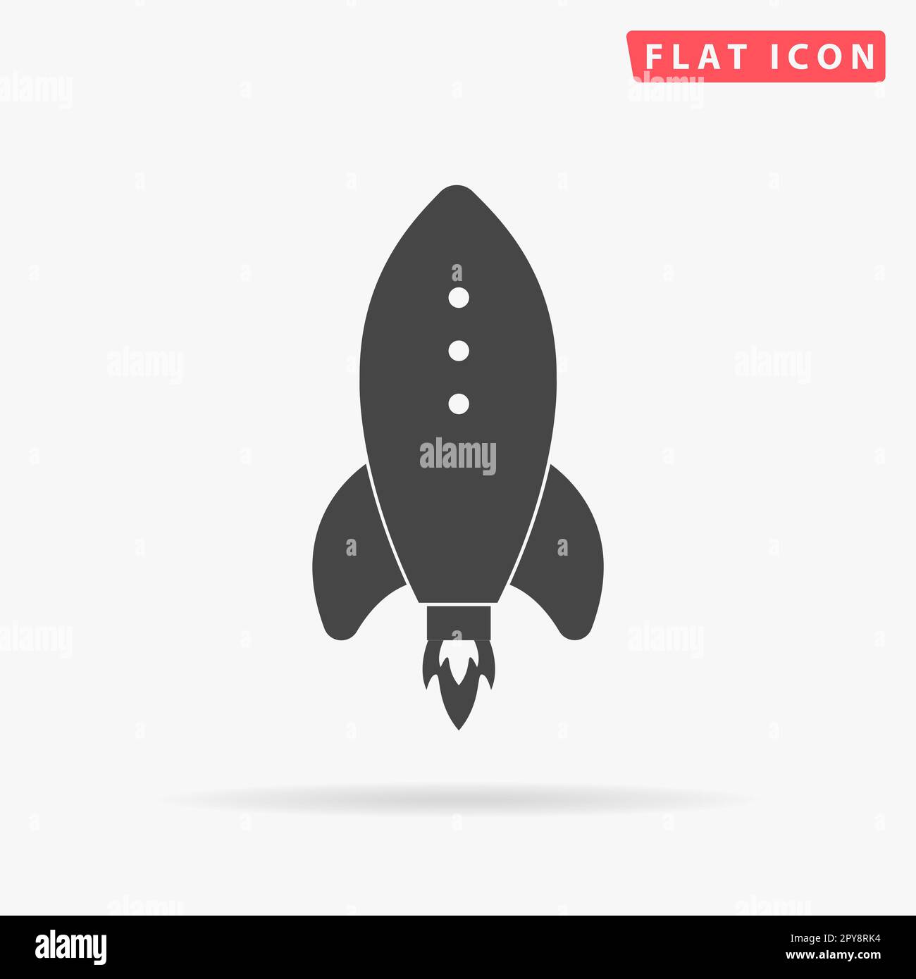 Rocket. Simple flat black symbol with shadow on white background ...