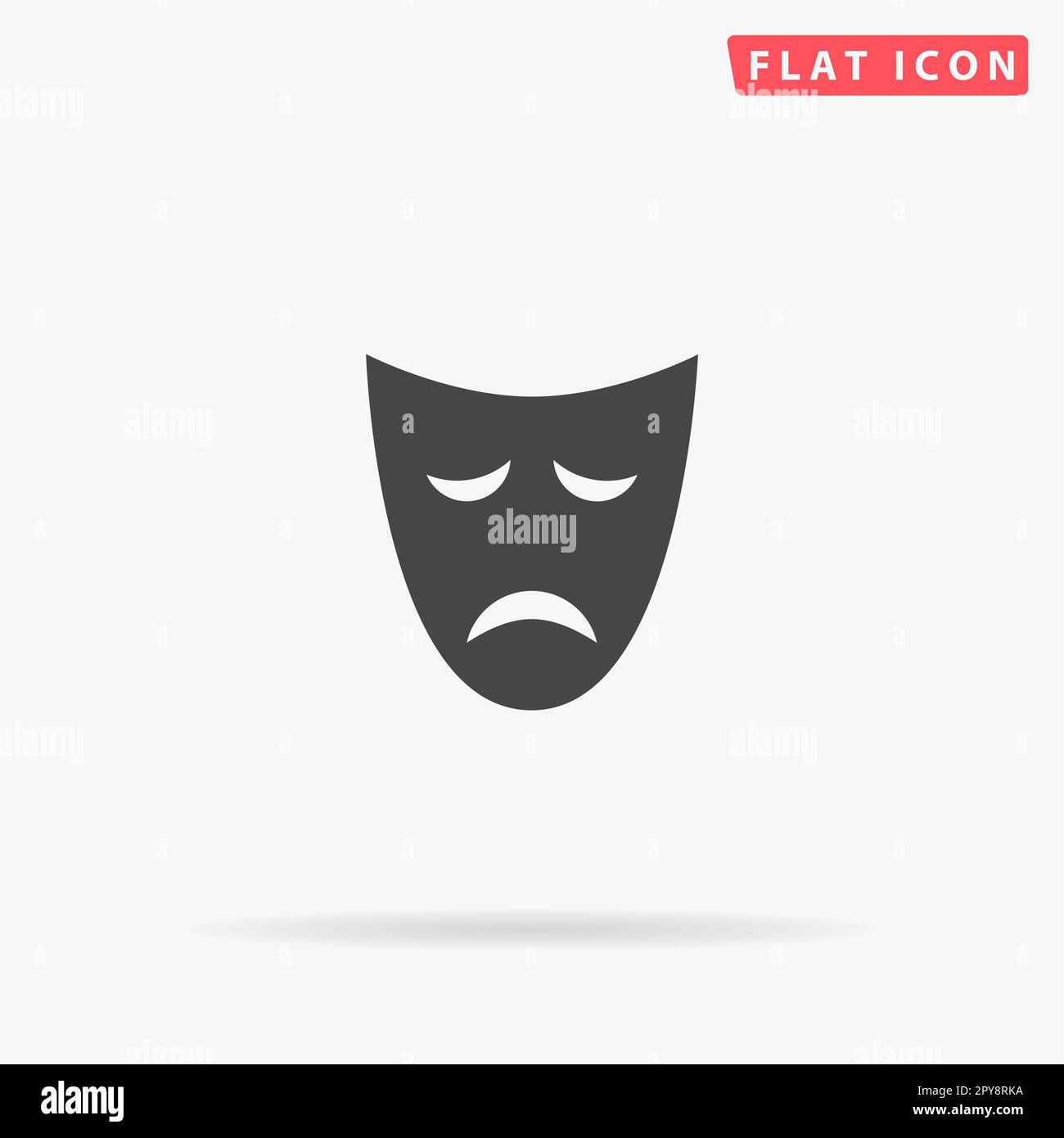 Sadness mask. Simple flat black symbol with shadow on white background ...