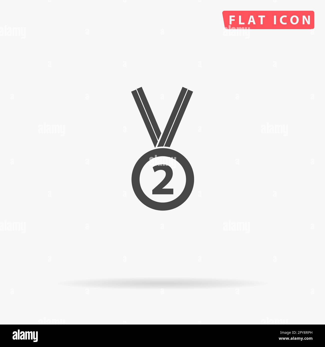 Second place award silver medal with ribbon. Simple flat black symbol ...