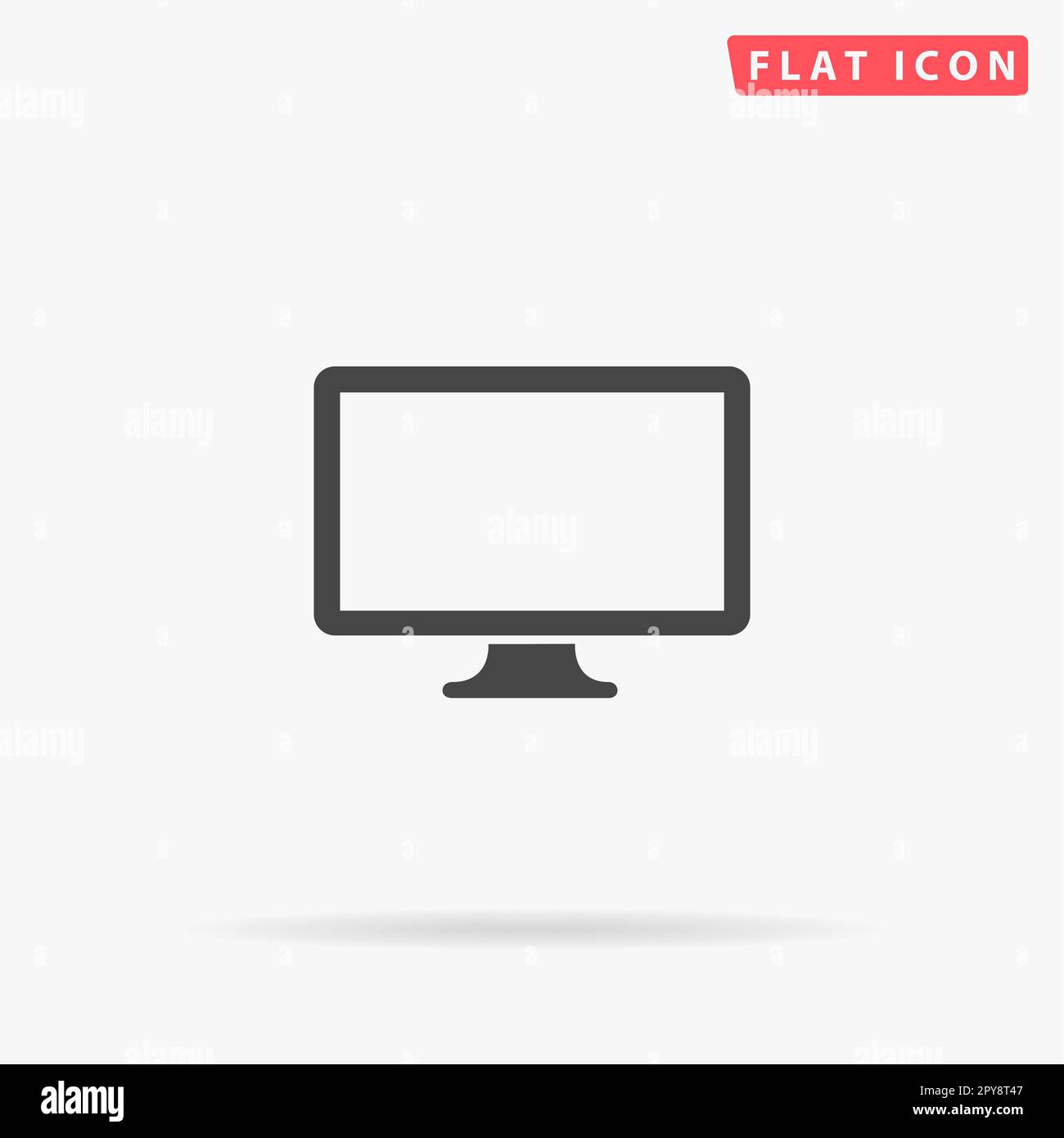Simple monitor. Simple flat black symbol with shadow on white ...