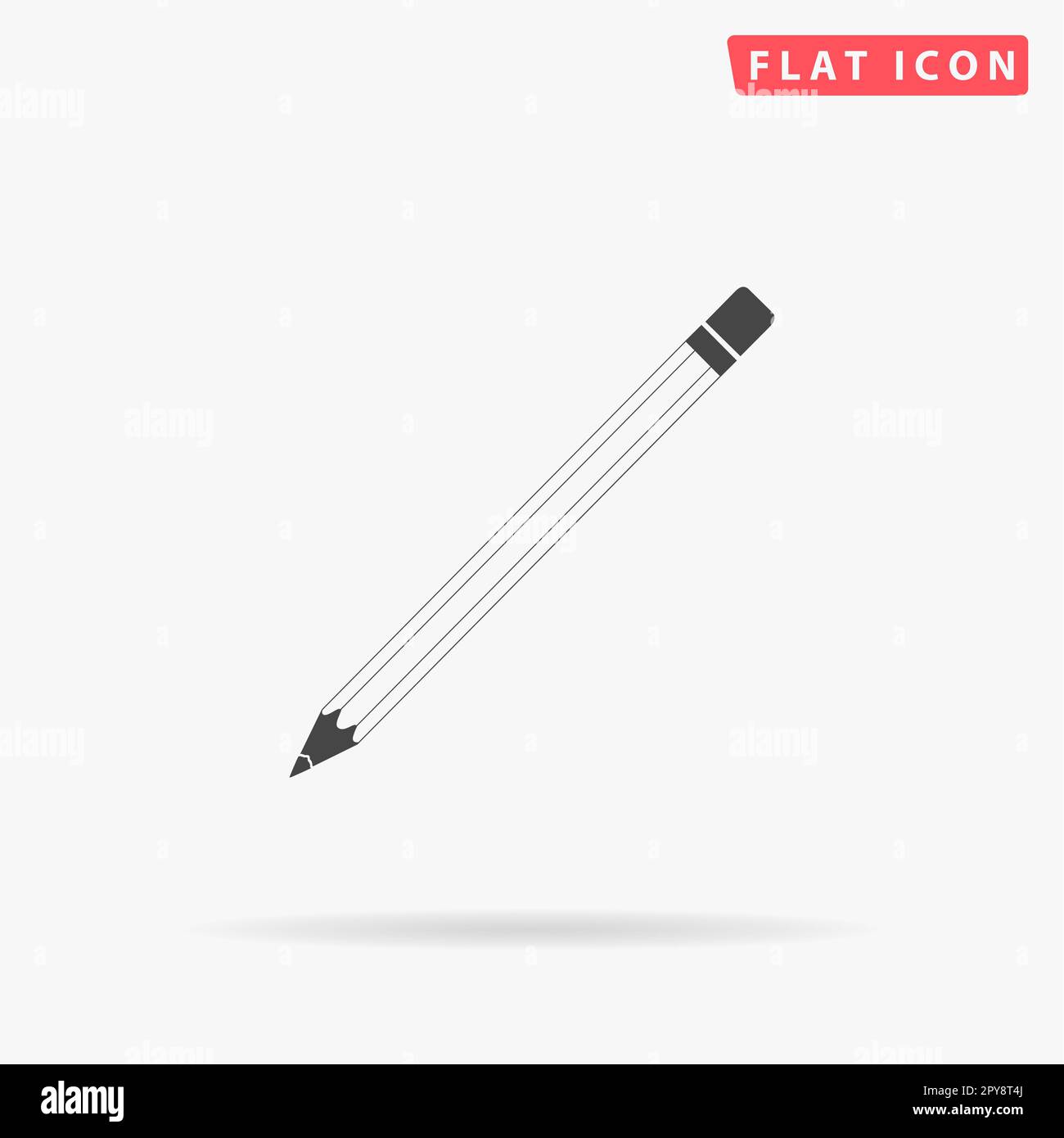 Simple Pencil. Simple flat black symbol with shadow on white background ...
