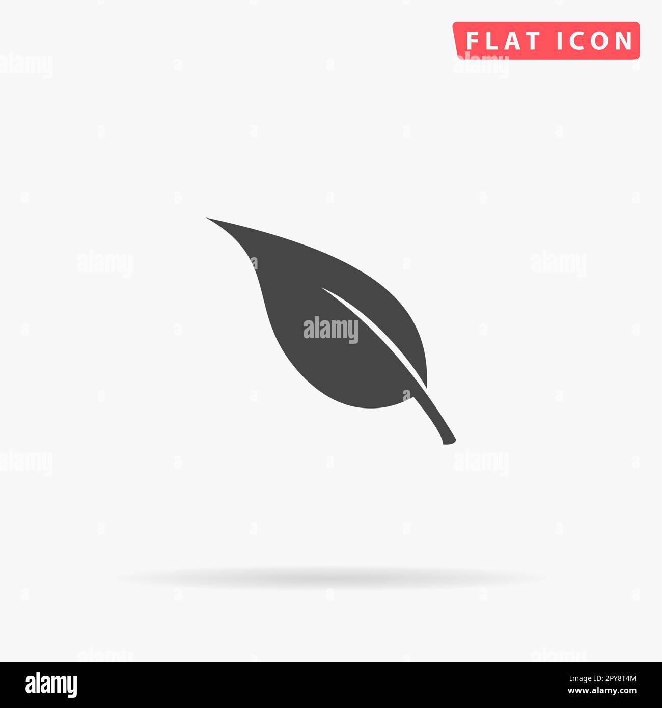 Simple Leaf. Simple flat black symbol with shadow on white background ...