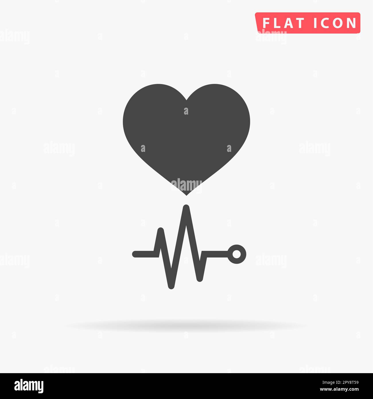 Simple Heart with its cardiogram. Simple flat black symbol with shadow ...