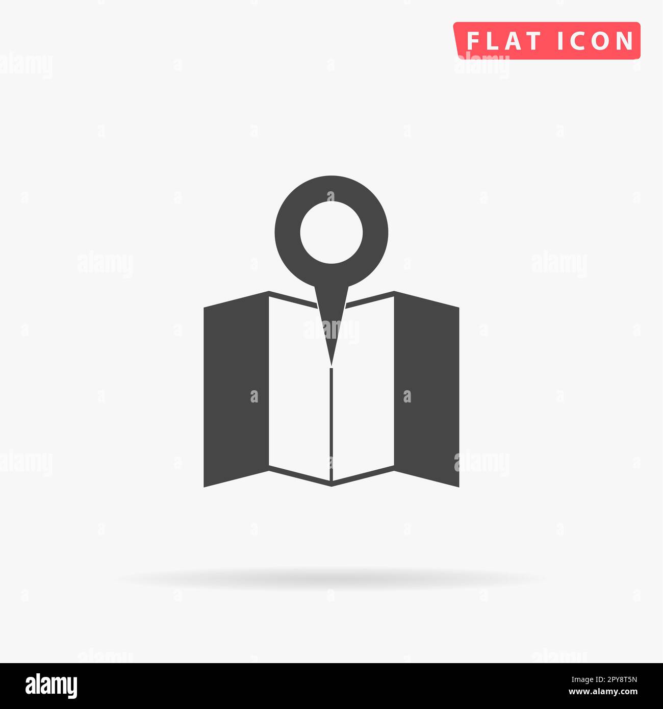 Simple Pin on the map. Simple flat black symbol with shadow on white ...