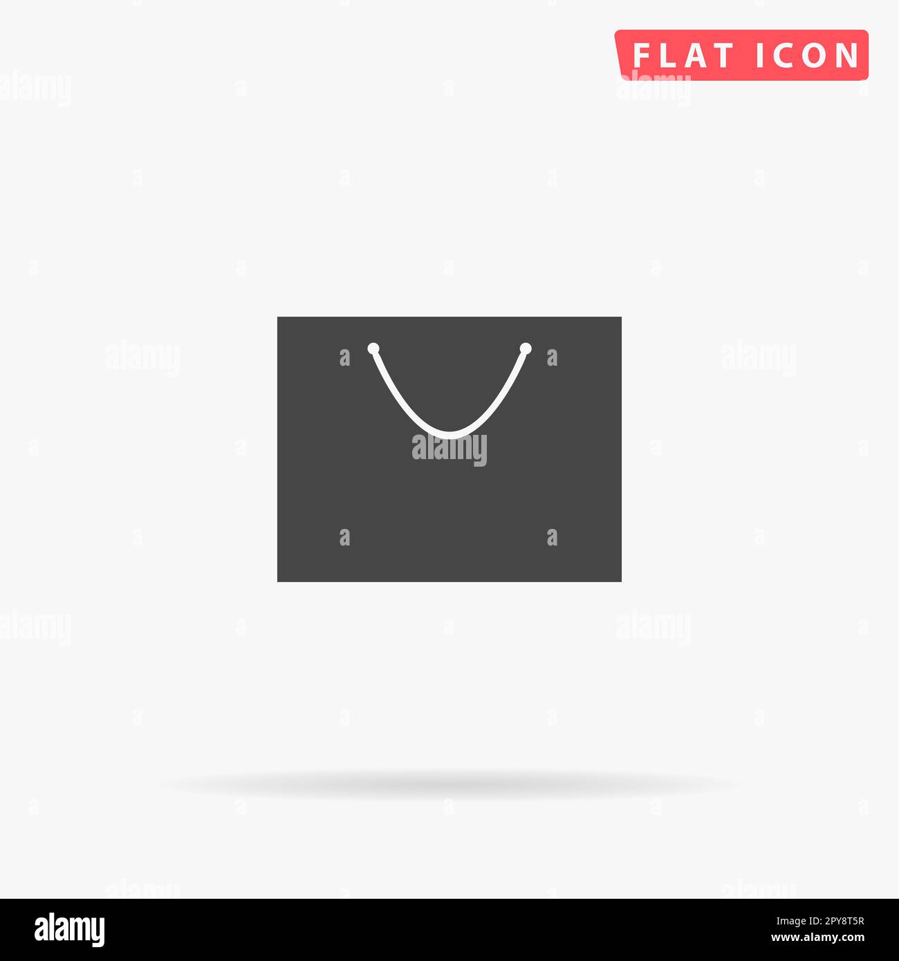 Simple shopping bag. Simple flat black symbol with shadow on white ...