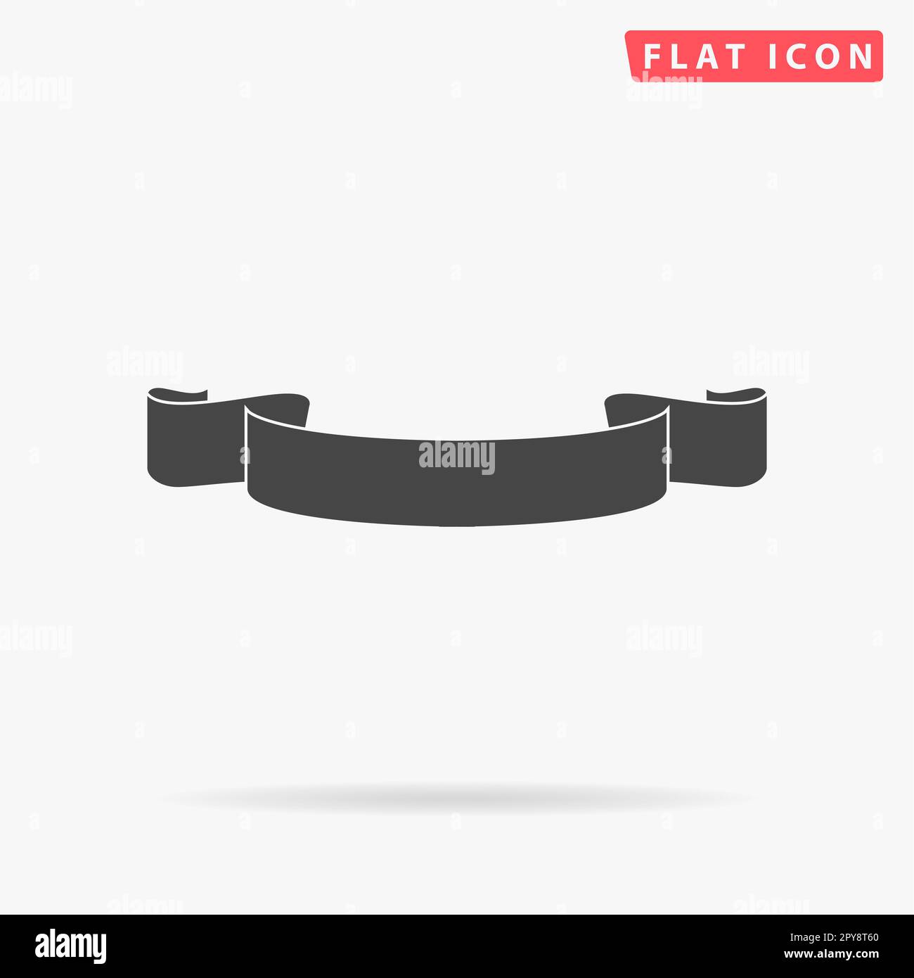 Simple ribbon. Simple flat black symbol with shadow on white background ...
