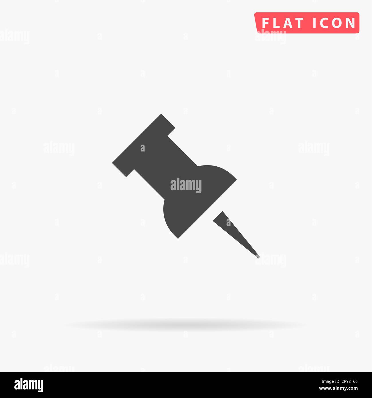 Simple Push pin. Simple flat black symbol with shadow on white ...