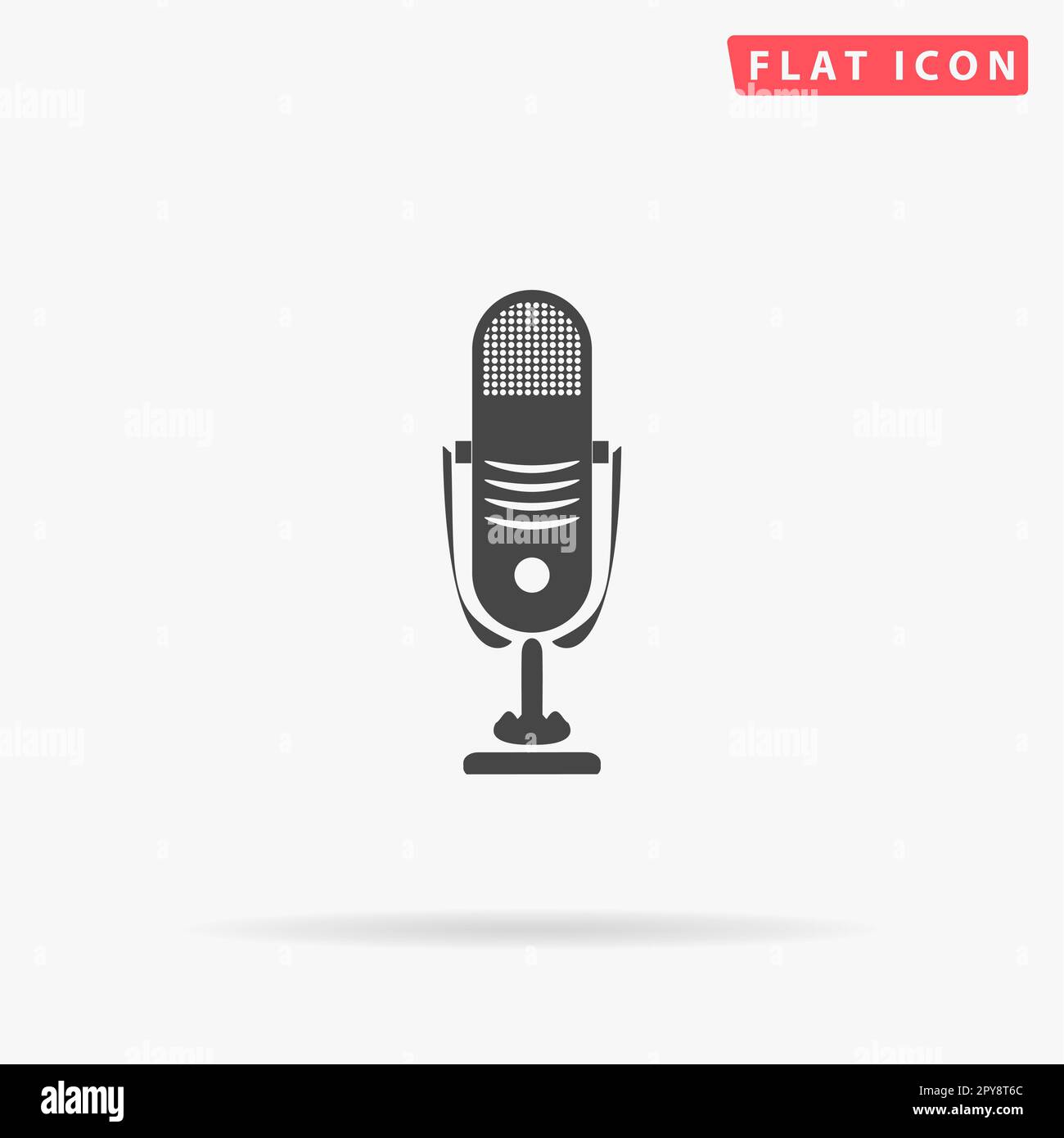 Simple retro microphone. Simple flat black symbol with shadow on white ...