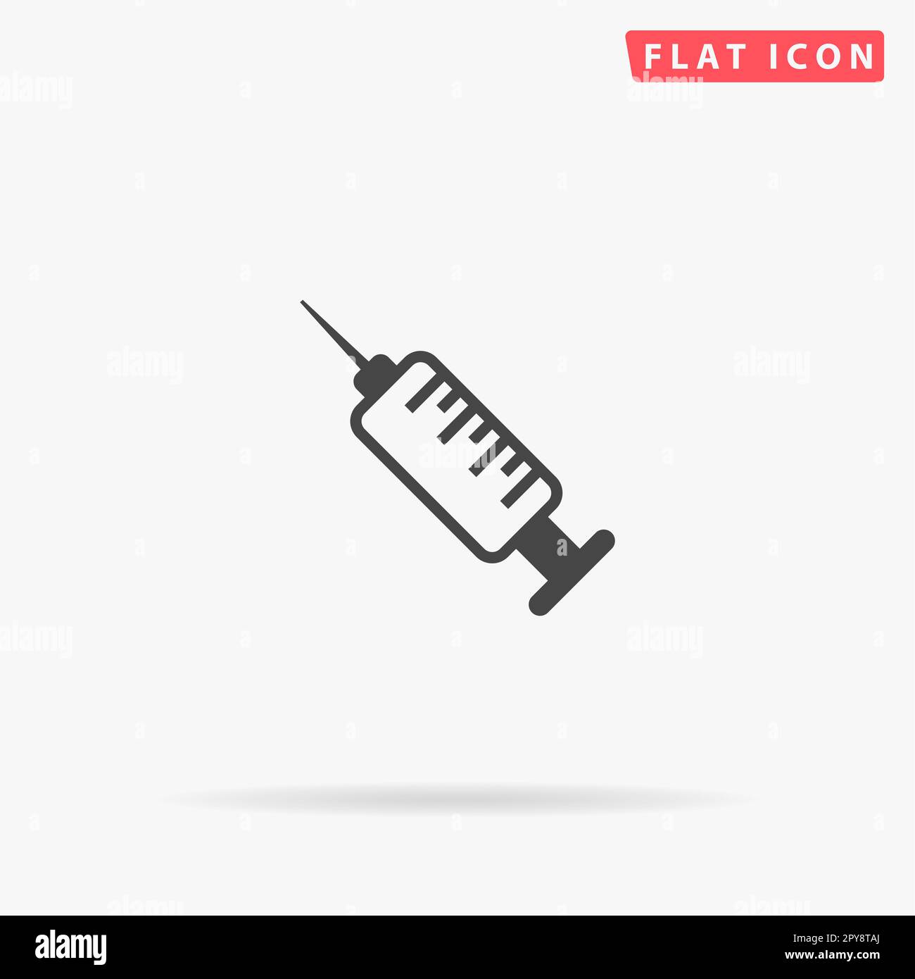 Simple syringe. Simple flat black symbol with shadow on white ...