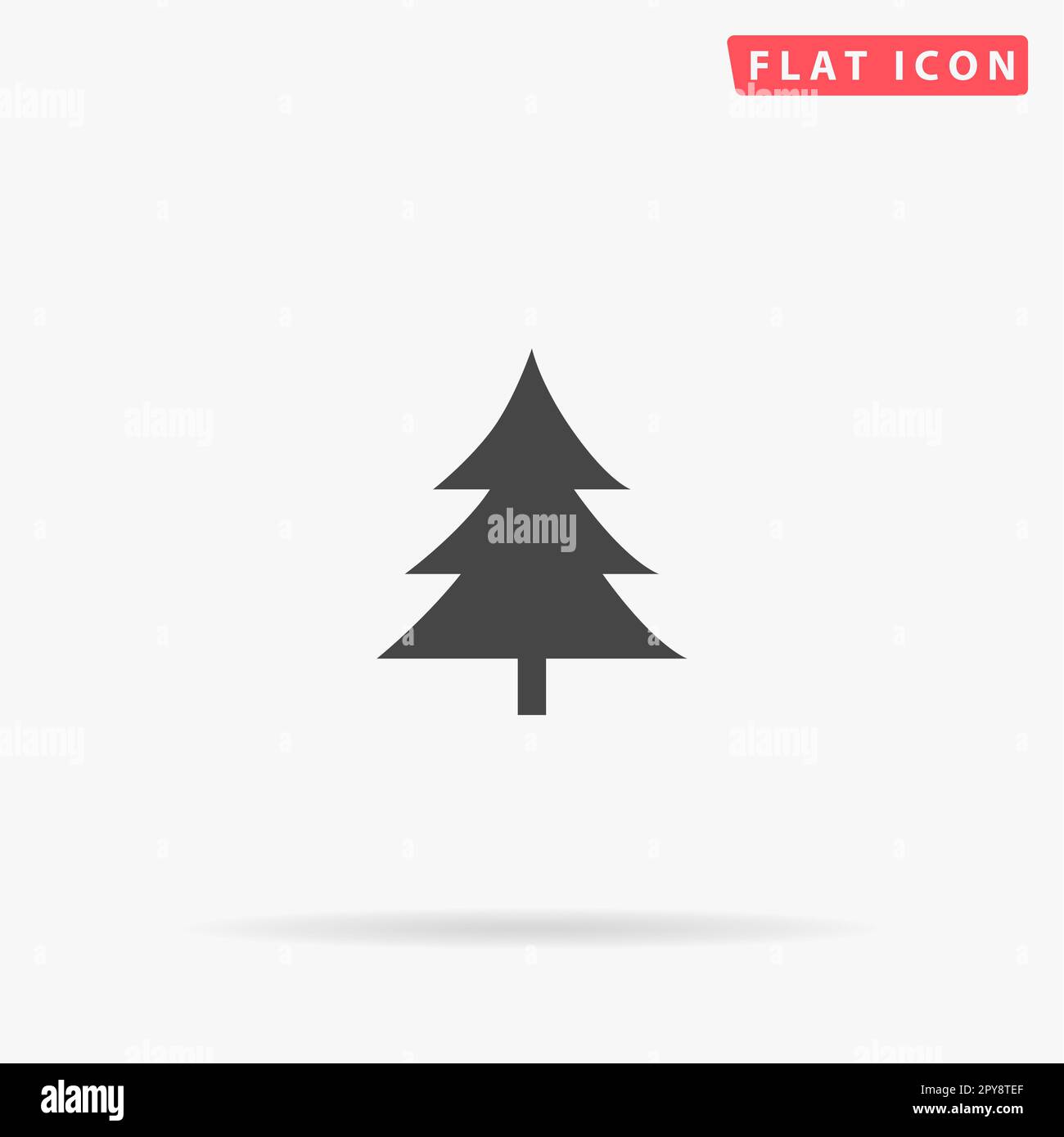 Spruce, christmas tree. Simple flat black symbol with shadow on white ...