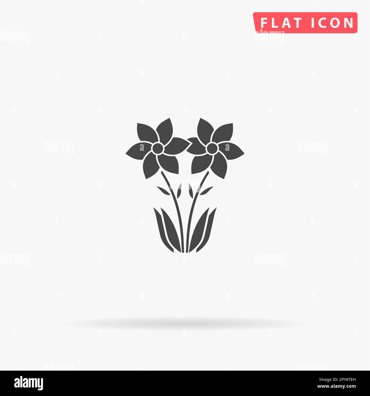 Spring flowers growing. Simple flat black symbol with shadow on white ...