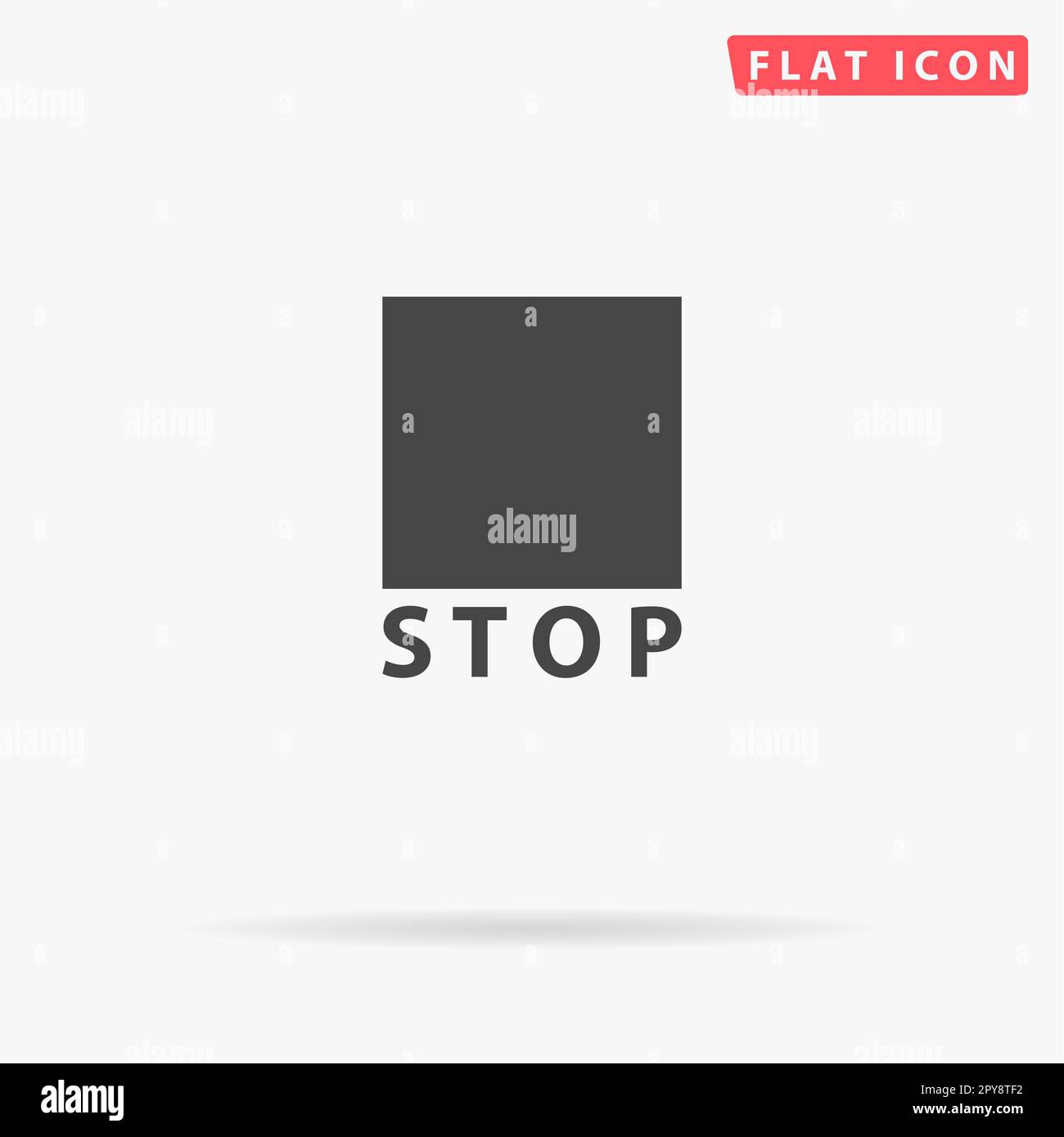 Stop button. Simple flat black symbol with shadow on white background ...