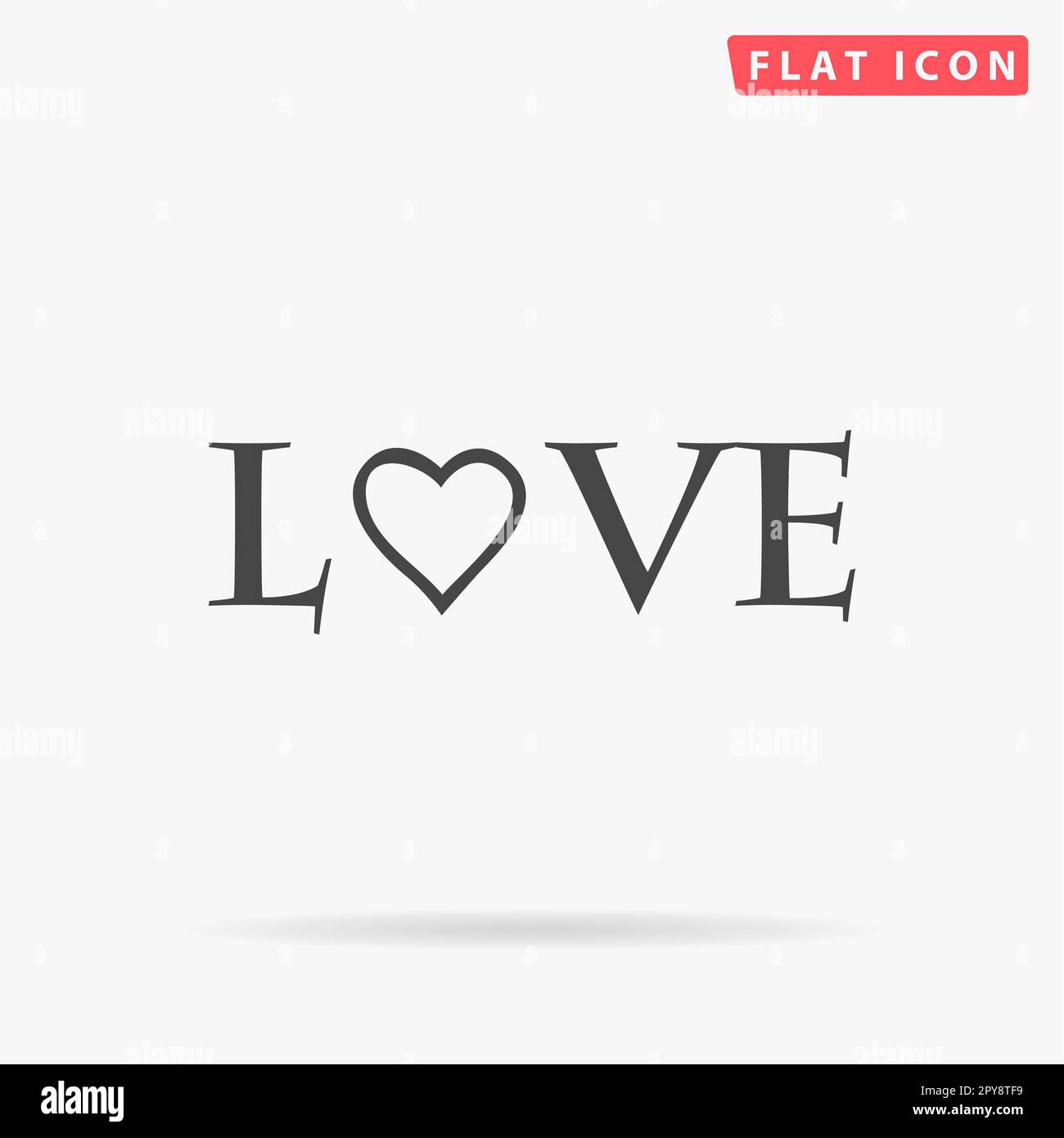 Stylized text Love. Simple flat black symbol with shadow on white ...