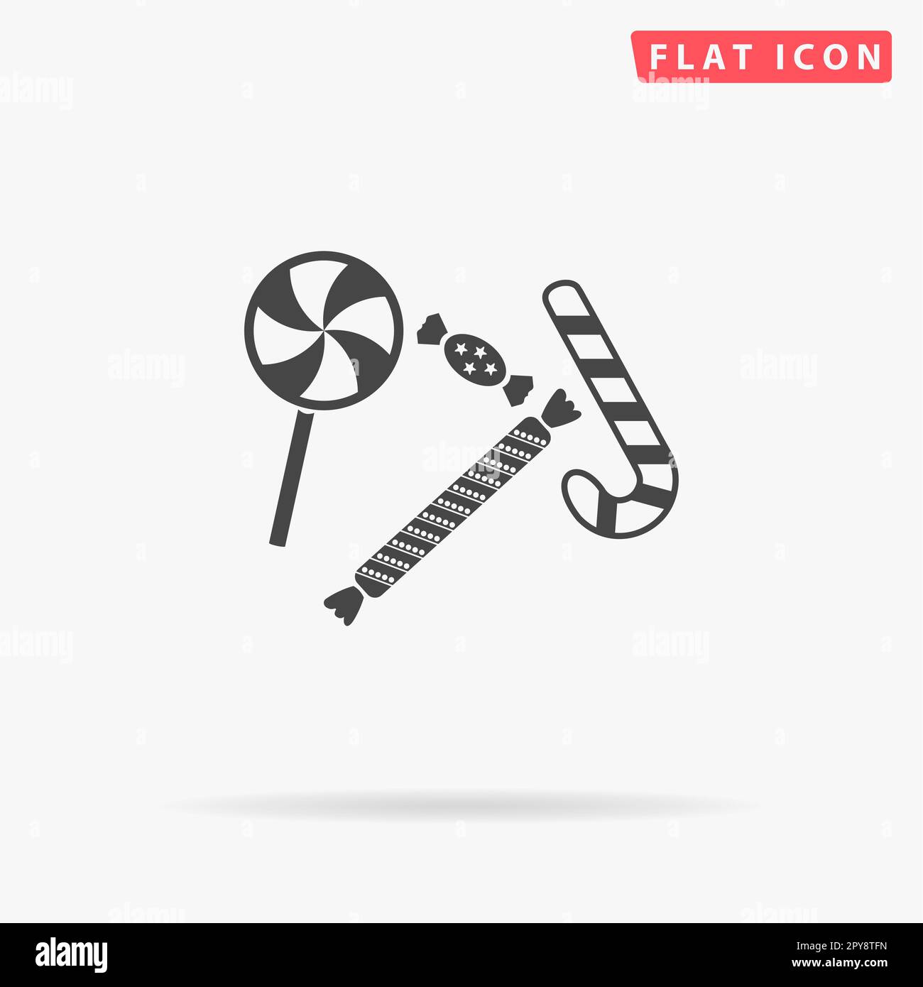 Sweets and candies. Simple flat black symbol with shadow on white ...