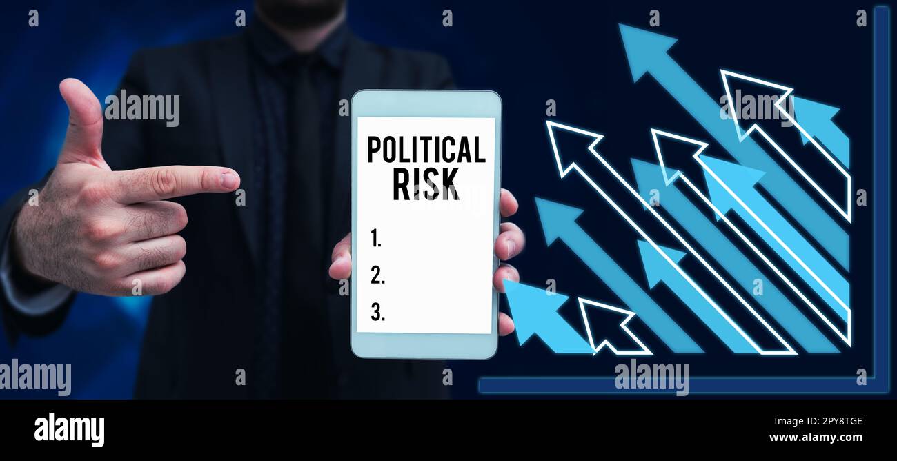 Hand writing sign Political Risk. Word for communications person who ...
