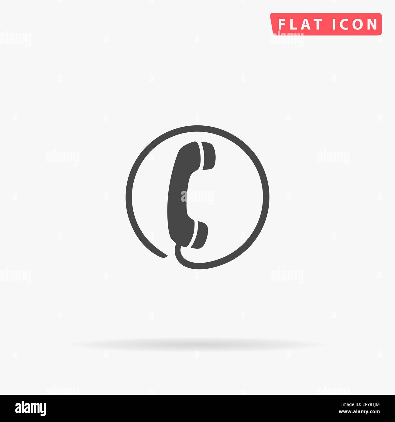 Telephone receiver. Simple flat black symbol with shadow on white ...
