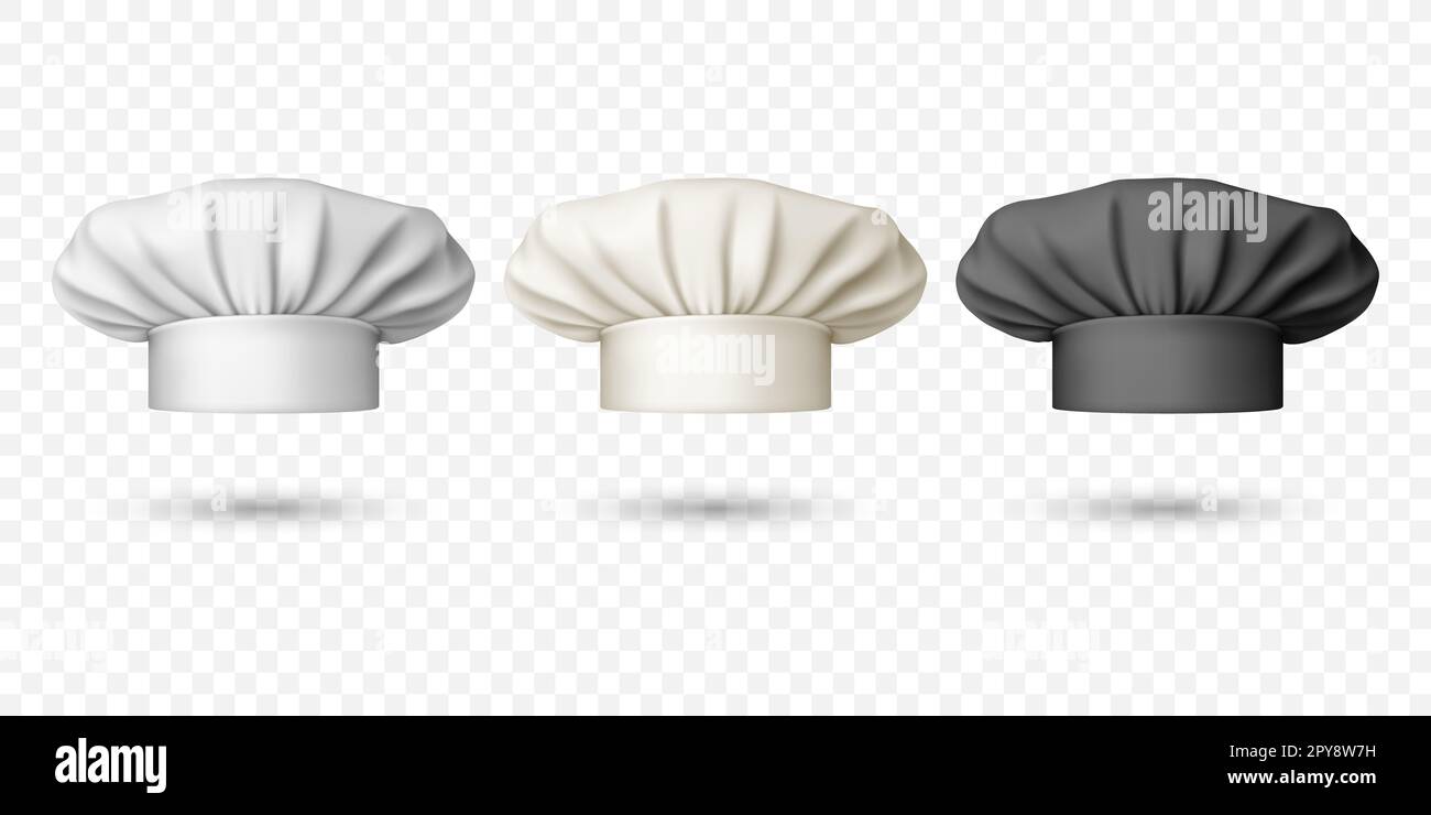 Vector 3d Realistic White and Black Chef Hat, Toque Icon Set. Cook ...