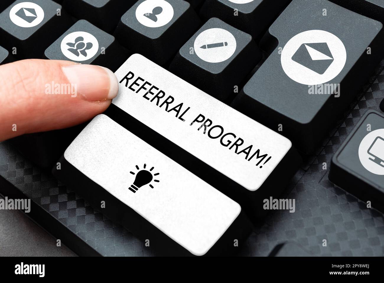 Hand writing sign Referral Program. Business idea sending own patient ...