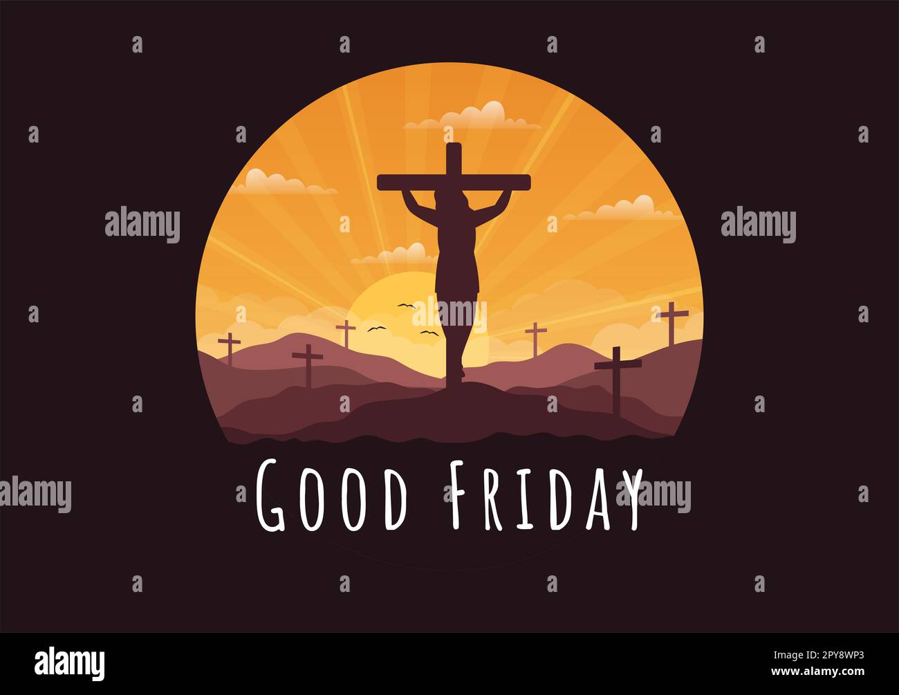 Happy Good Friday Illustration with Christian Holiday of Jesus Christ Crucifixion in Flat ...